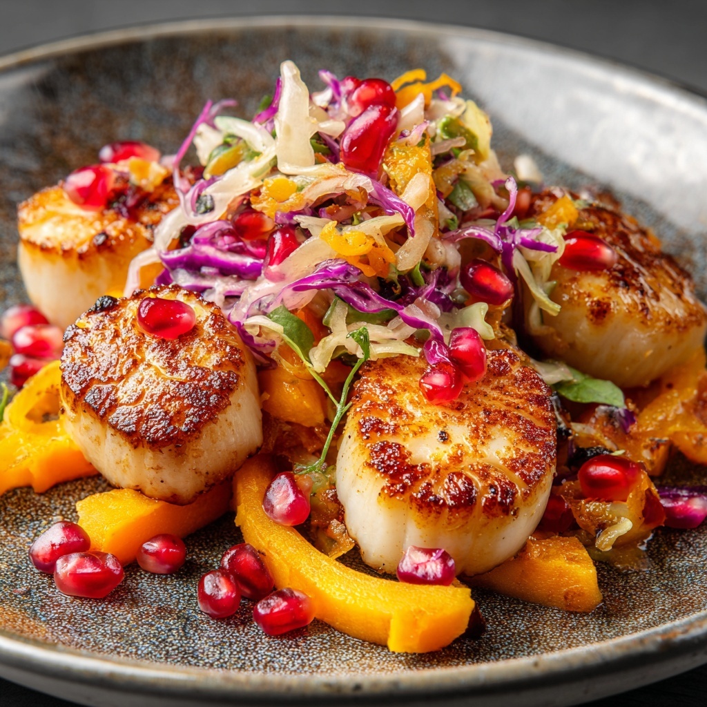 Gordon Ramsay Pan-seared Scallops with Butternut Squash and Pomegranate